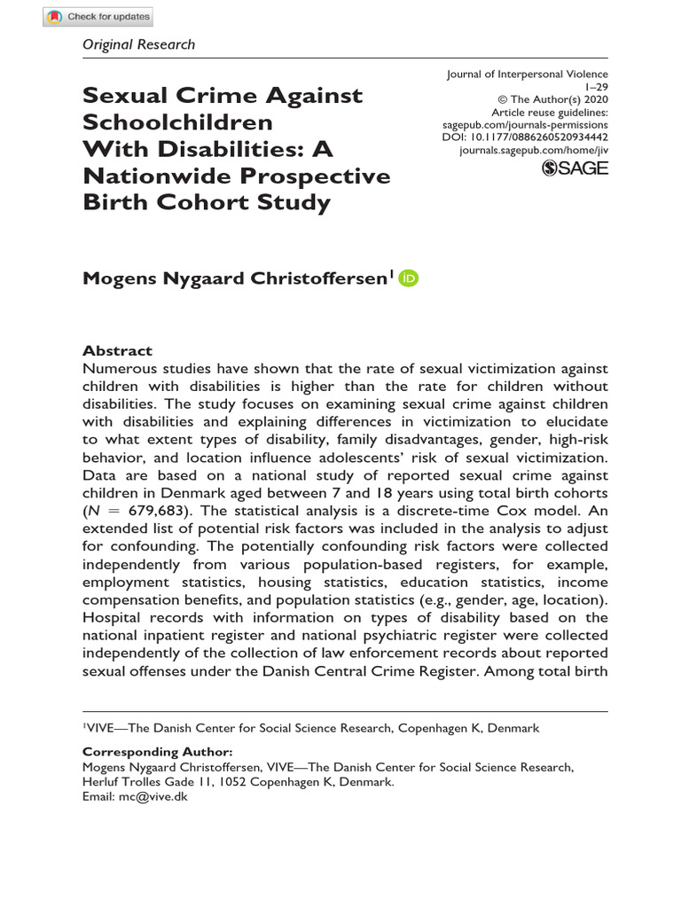 Sexual Crime Against Schoolchildren With Disabilities A Nationwide Prospective Birth Cohort ...