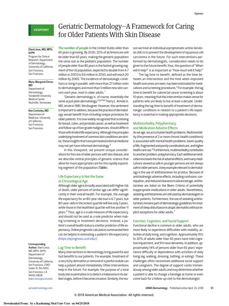 a framework for caring older patients with skin disease | PDF | Caregiver | Geriatrics