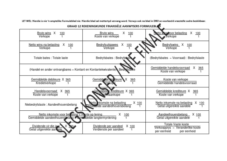 FORMULEBLAD-Graad-12 | PDF