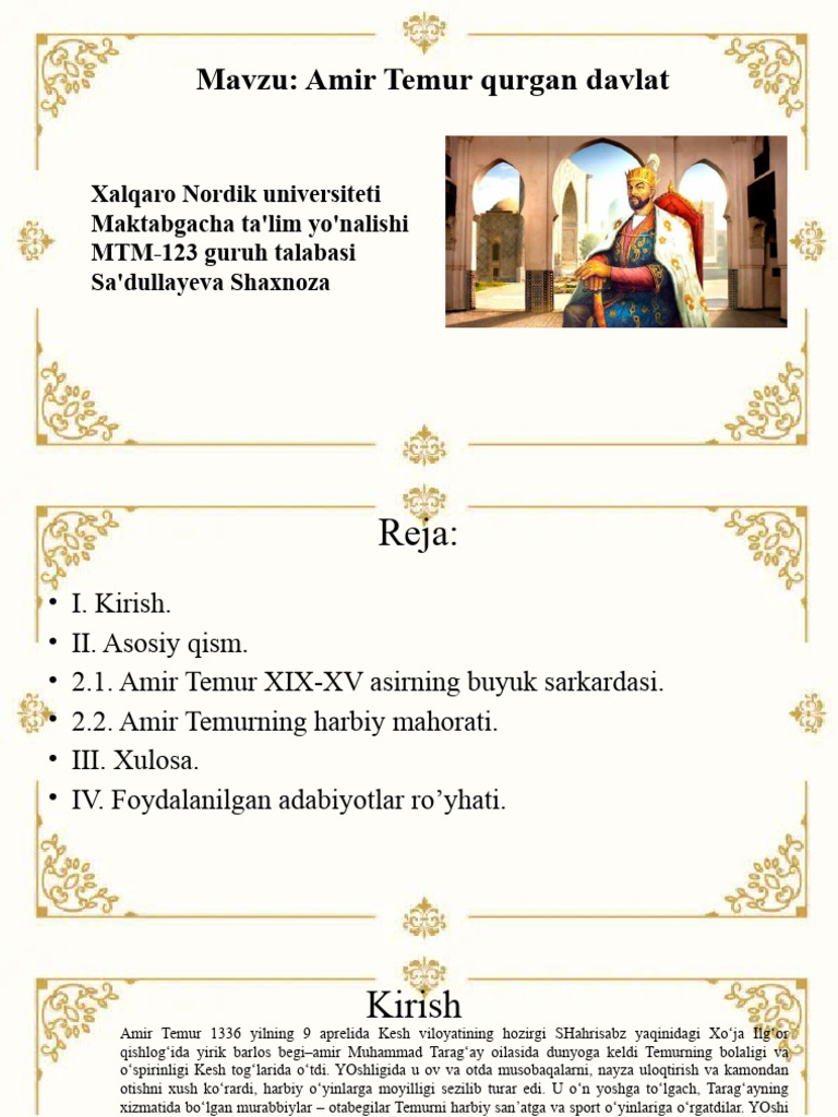 Amir Temur Qurgan Davlat | PDF