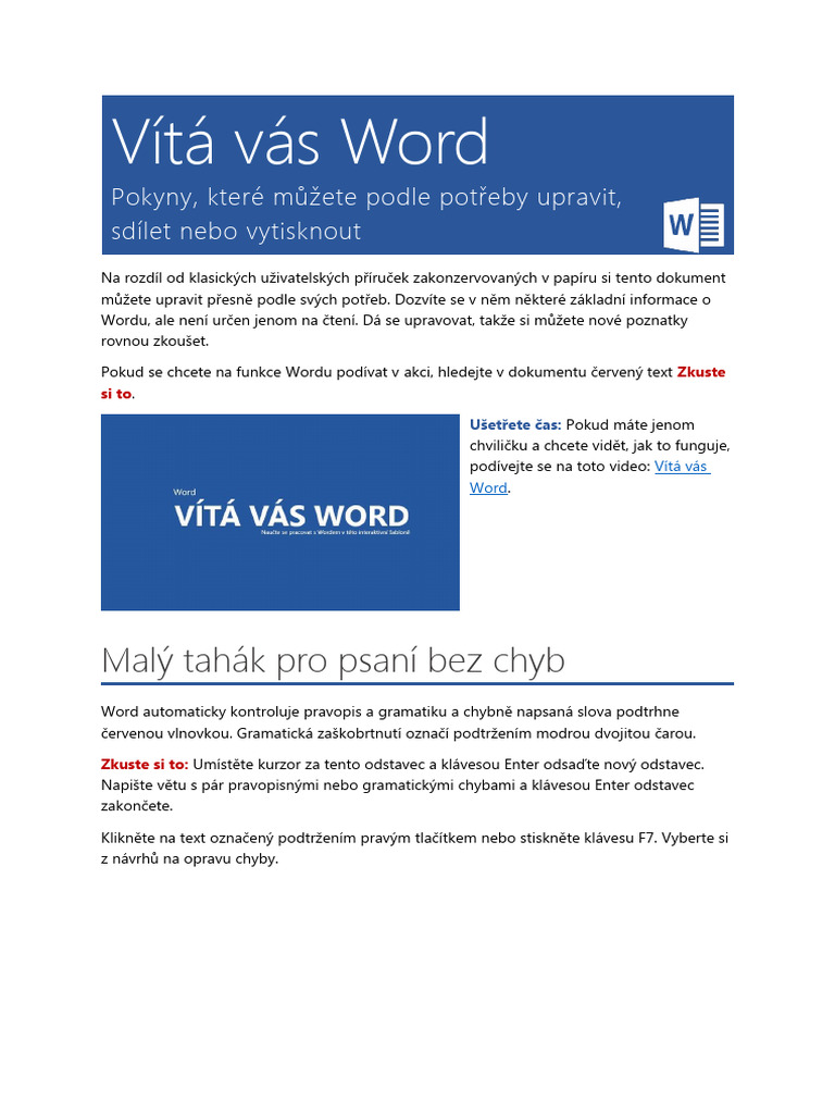 Vítá Vás Word: Malý Tahák Pro Psaní Bez Chyb | PDF