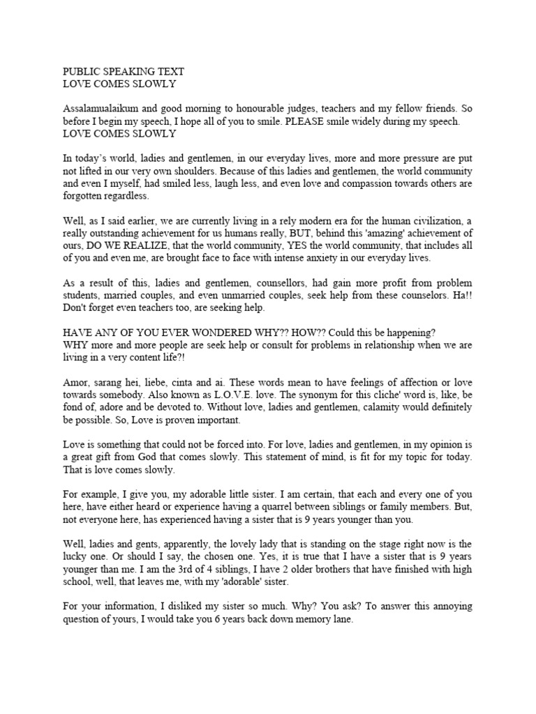 PUBLIC SPEAKING TEXT-love | PDF | Love | Sibling