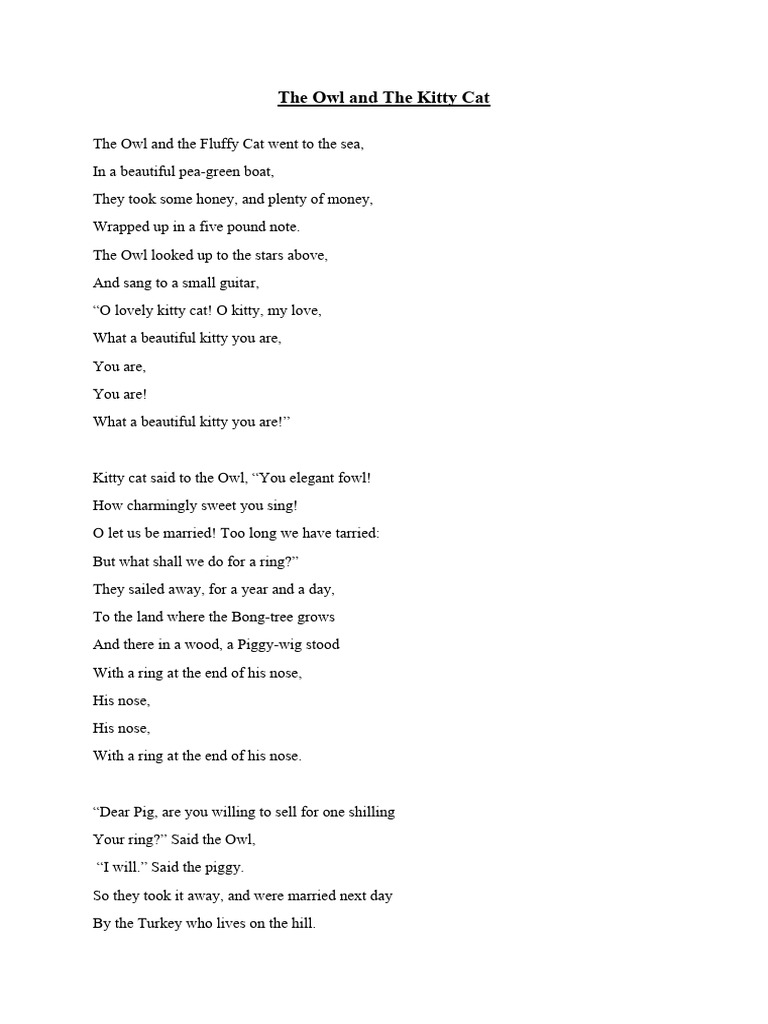 The Owl and the Kitty Cat Poem | PDF | Travel | Poetry