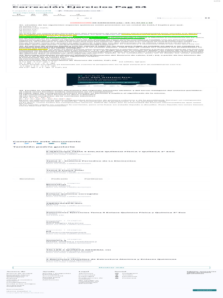 Corrección Ejercicios Pag 64 PDF Ion Compuestos Químicos 2 | PDF | Ion | Enlace iónico