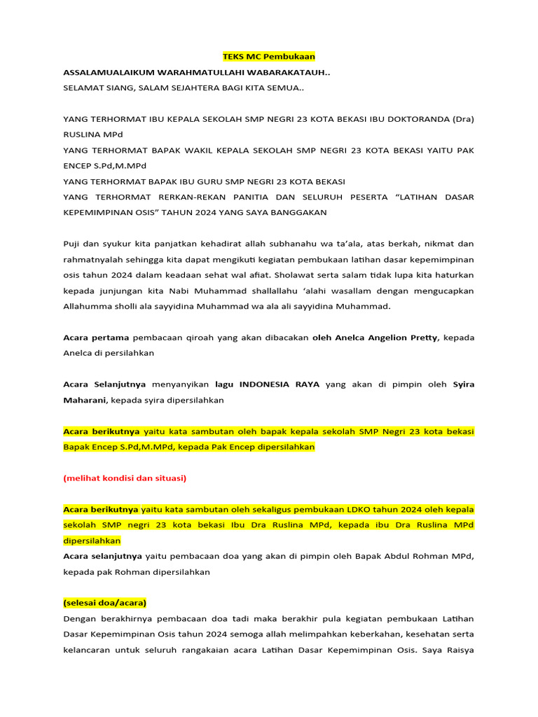 CONTOH TEKS MC Pembukaan MC Ldko | PDF