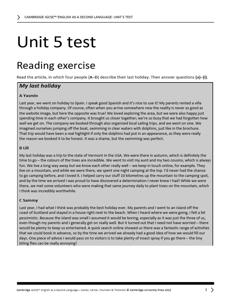 Igcse Esl 6ed TR Unit5 Test | PDF | English As A Second Or Foreign Language