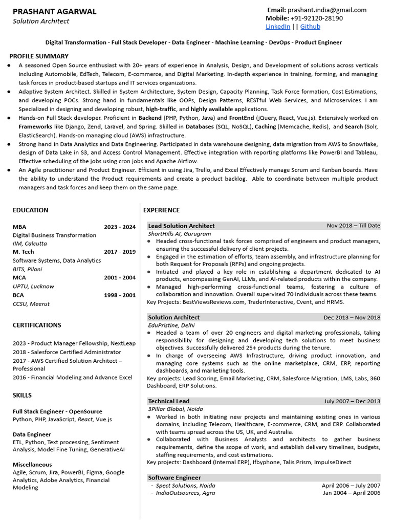 Resume Prashant Agarwal Dec 2023 V6 | PDF | Amazon Web Services | Php