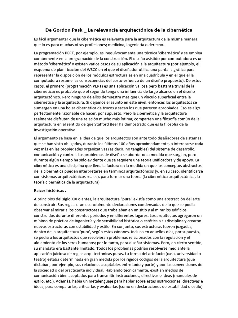 De Gordon Pask - La Relevancia Arquitectónica de La Cibernética | PDF ...