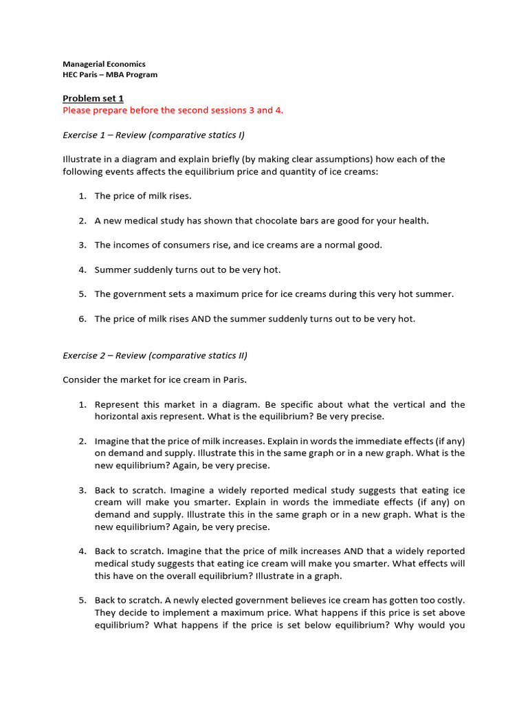 Problem Set 1 Pdf Economic Equilibrium Supply And Demand