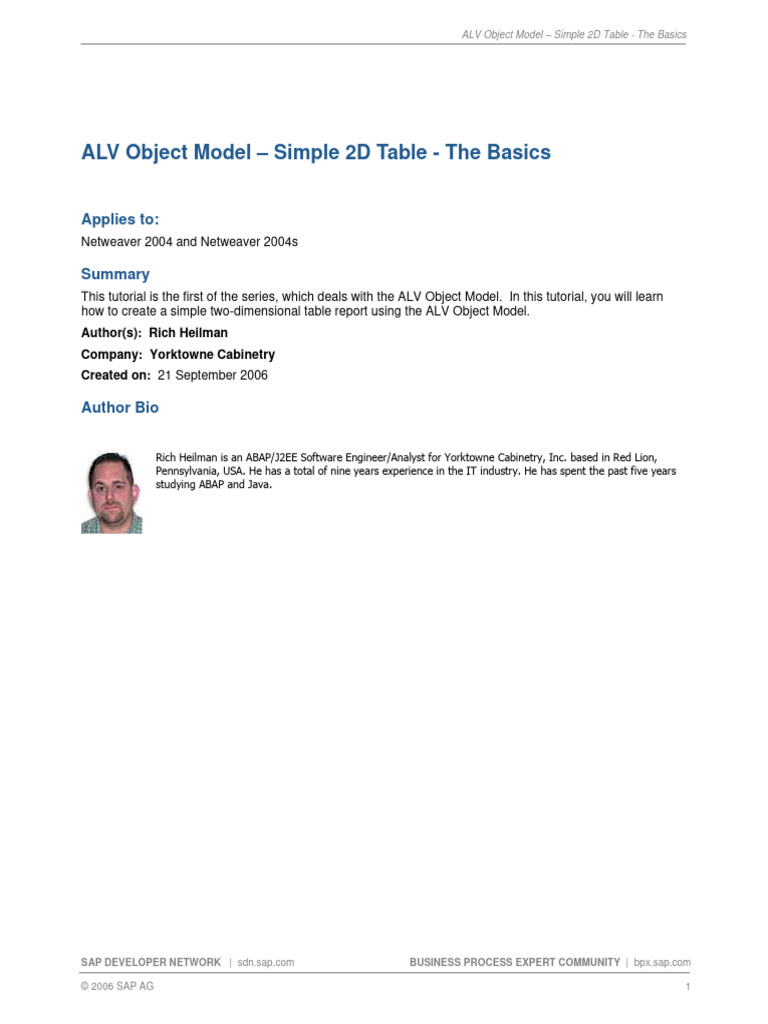 Summary - ALV Object Model - Simple 2D Table - The Basics | PDF | Object (Computer Science ...