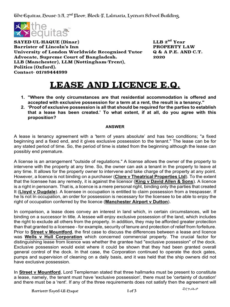 Lease Licence Essay 2021 | PDF | Lease | Landlord