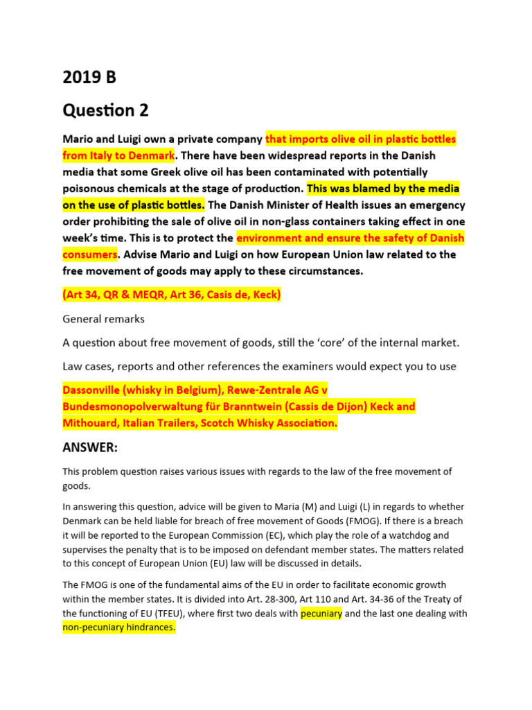 Mzk Meskat 2019 B Problem Answer Pdf European Union Law Justice