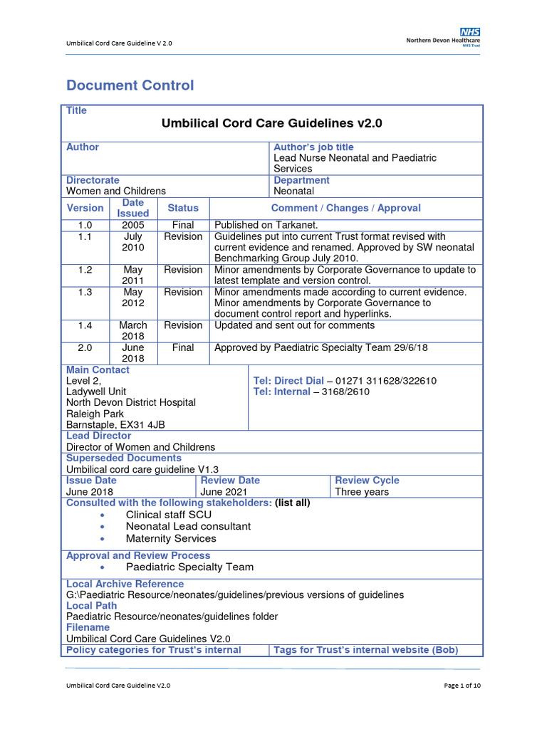 Umbilical Cord Care Guidelines June 18 v2.0 | PDF | Health Sciences ...