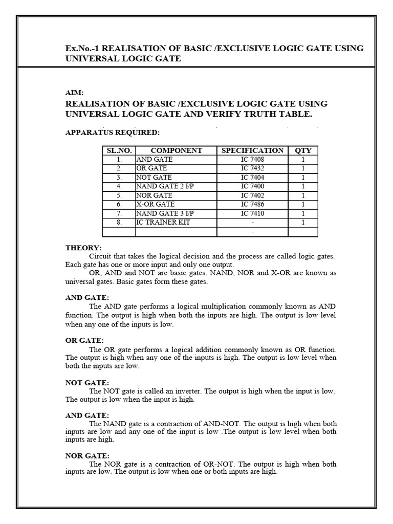 1ST Exp | PDF | Logic Gate | Electronic Circuits