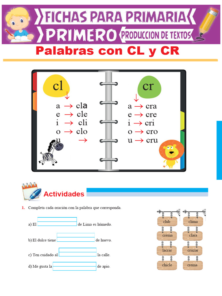 Palabras Con CL y CR para Primer Grado de Primaria | PDF