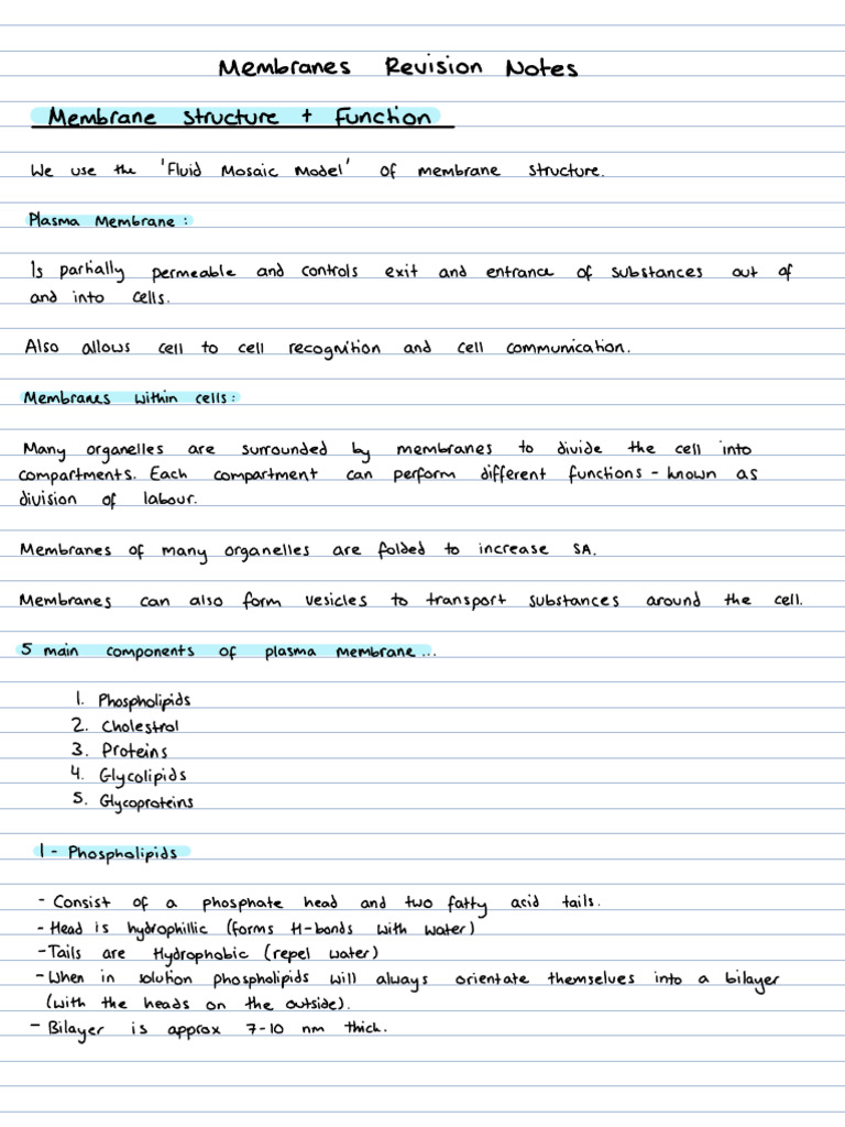 Biology Membranes A-Level OCR Notes | PDF | Cell Membrane | Biotechnology
