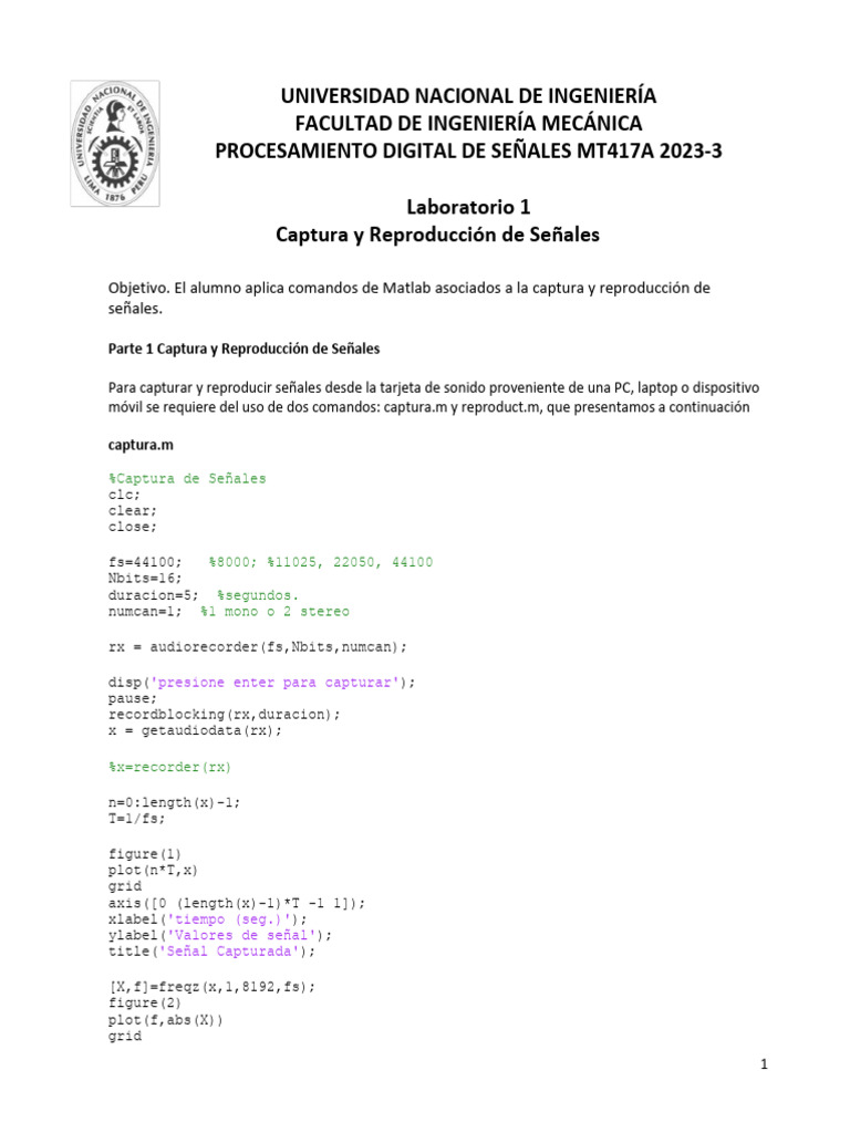 Lab 1 - Software - Captura y Reproducción de Señales 2023-3 | PDF | Muestreo (procesamiento de ...
