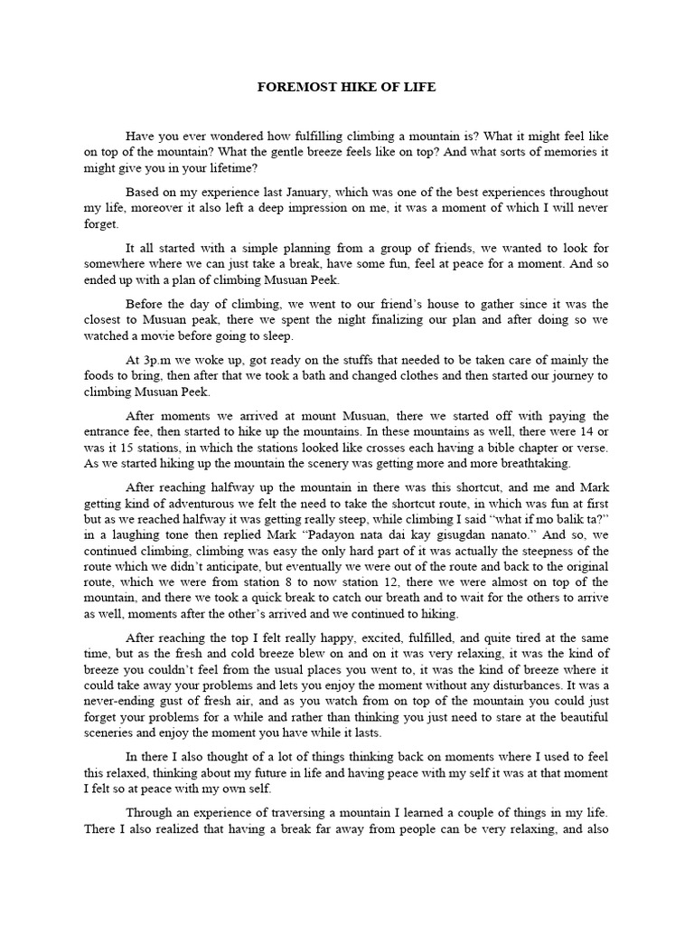 Foremost Hike Of Life PDF