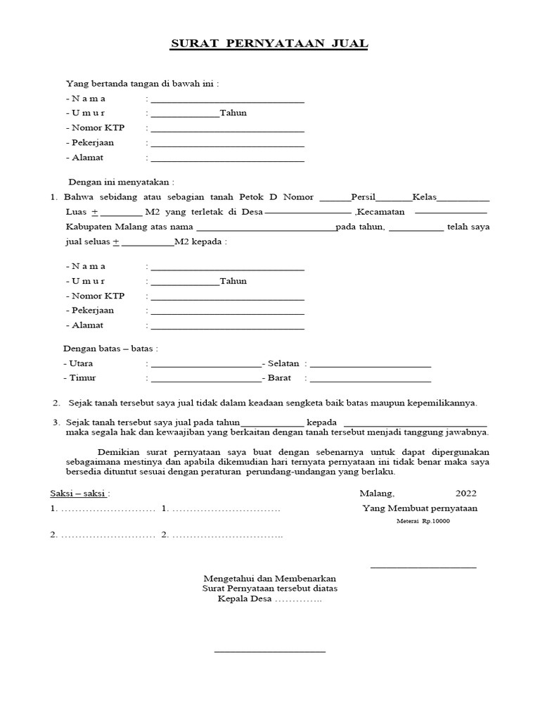 Surat Pernyataan Jual | PDF Surat Pernyataan Jual | PDF