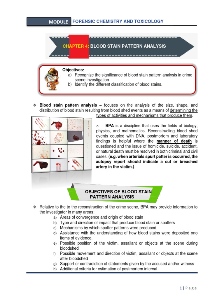 Chapter 4 Blood Stain Pattern Analysis | PDF | Autopsy | Forensic Science Chapter 4 Blood Stain Pattern Analysis | PDF | Autopsy | Forensic Science