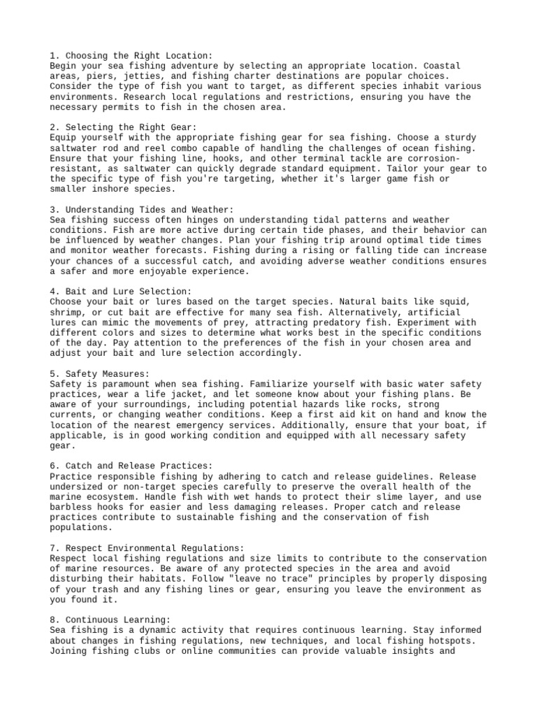 Guideline On The Sea Fishing | PDF | Angling | Fish And Humans