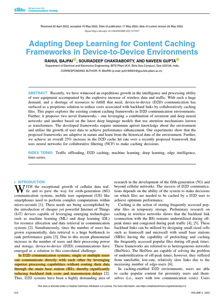 Adapting Deep Learning For Content Caching Frameworks In Device To Device Environments Pdf