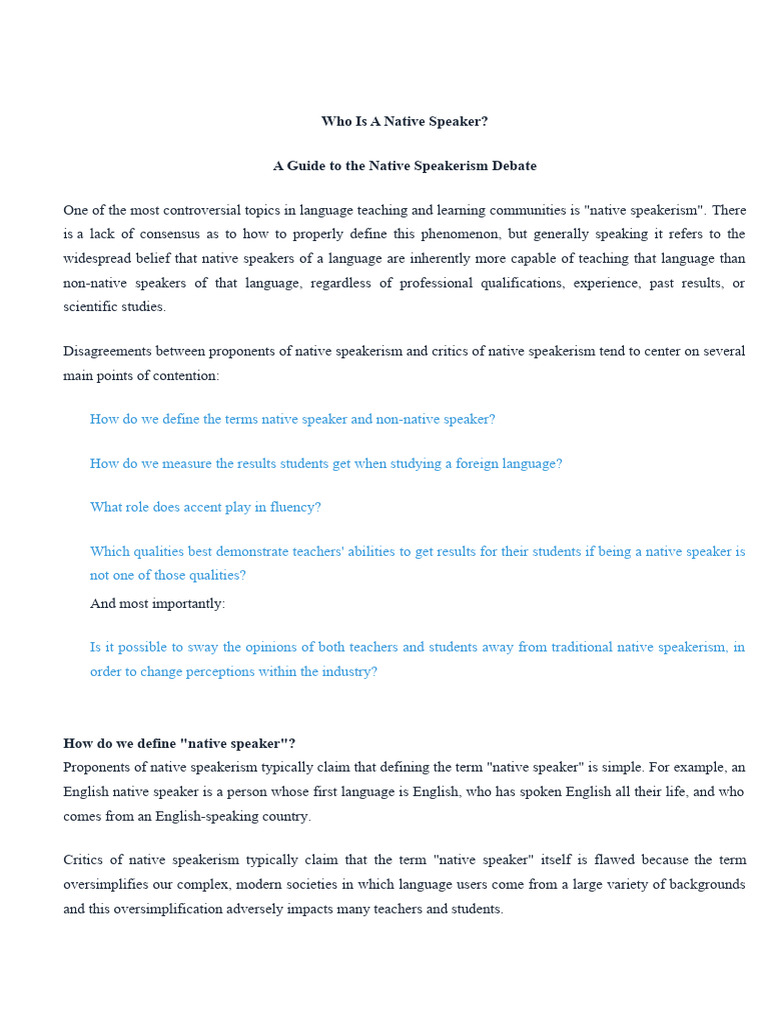 Who Is A Native Speaker | PDF | Multilingualism | Accent (Sociolinguistics)
