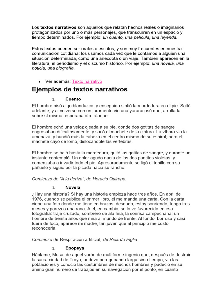 Ejemplos de Textos Narrativos: Noticia, Una Biografía | PDF