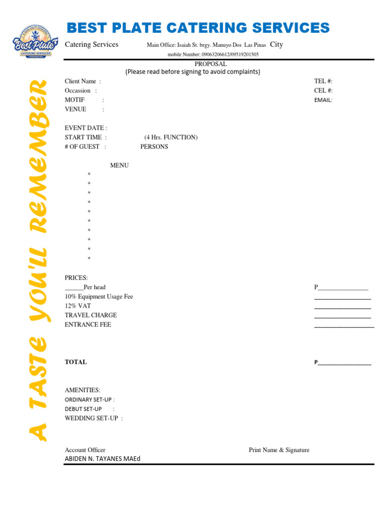 Best Plate Catering Proposal | PDF | Payments