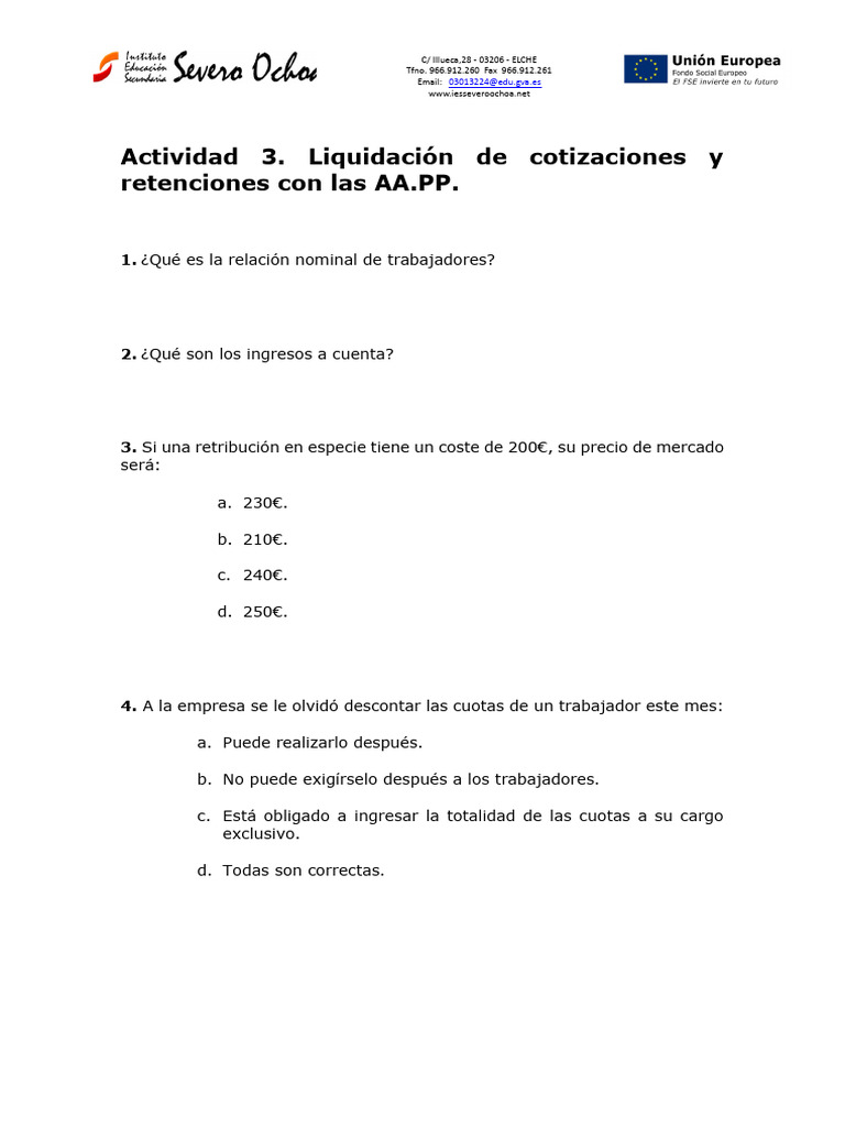 Actividad 3. Liquidación de Cotizaciones y Retenciones Con Las AA - PP ...