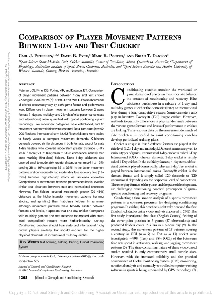 Comparison of Player Movement Patterns Between.26 | PDF | Cricket ...