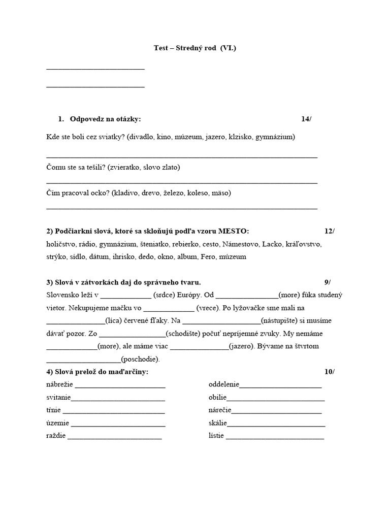 test-VI.-stredny Rod | PDF