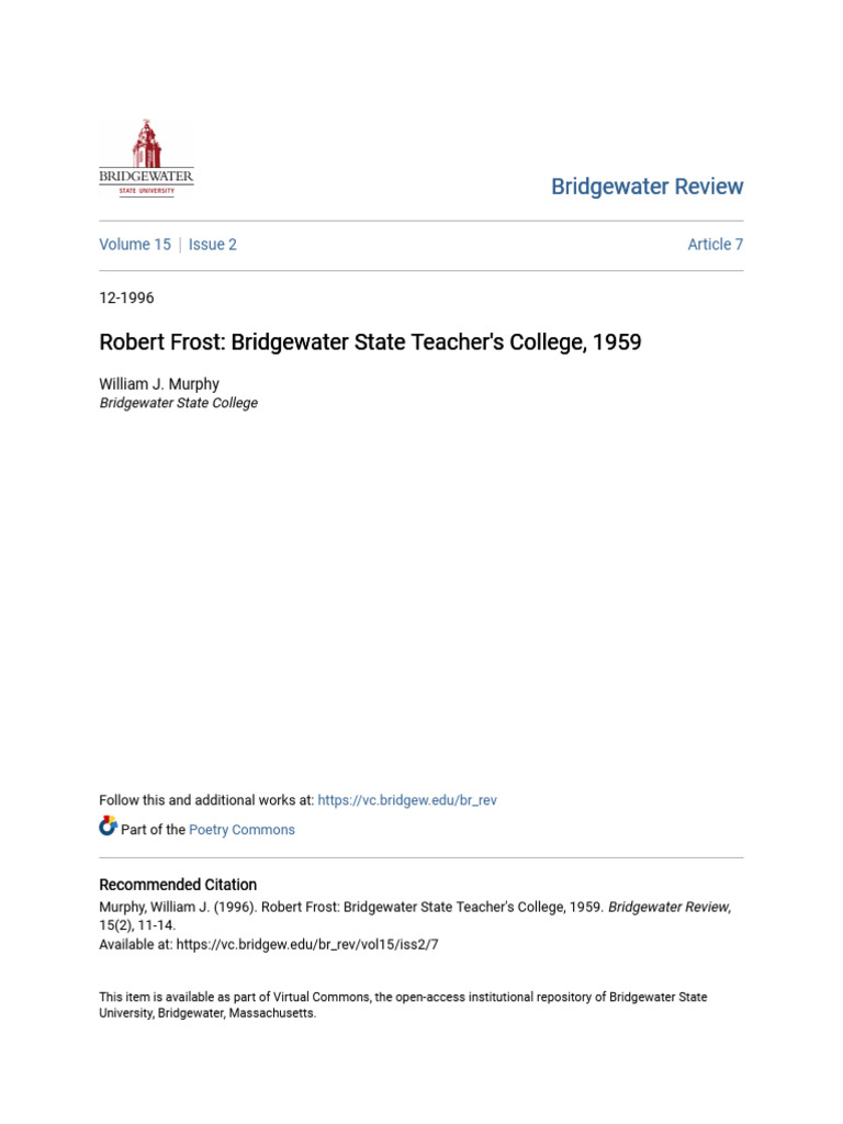 Robert Frost - Bridgewater State Teachers College 1959 | PDF | Poetry