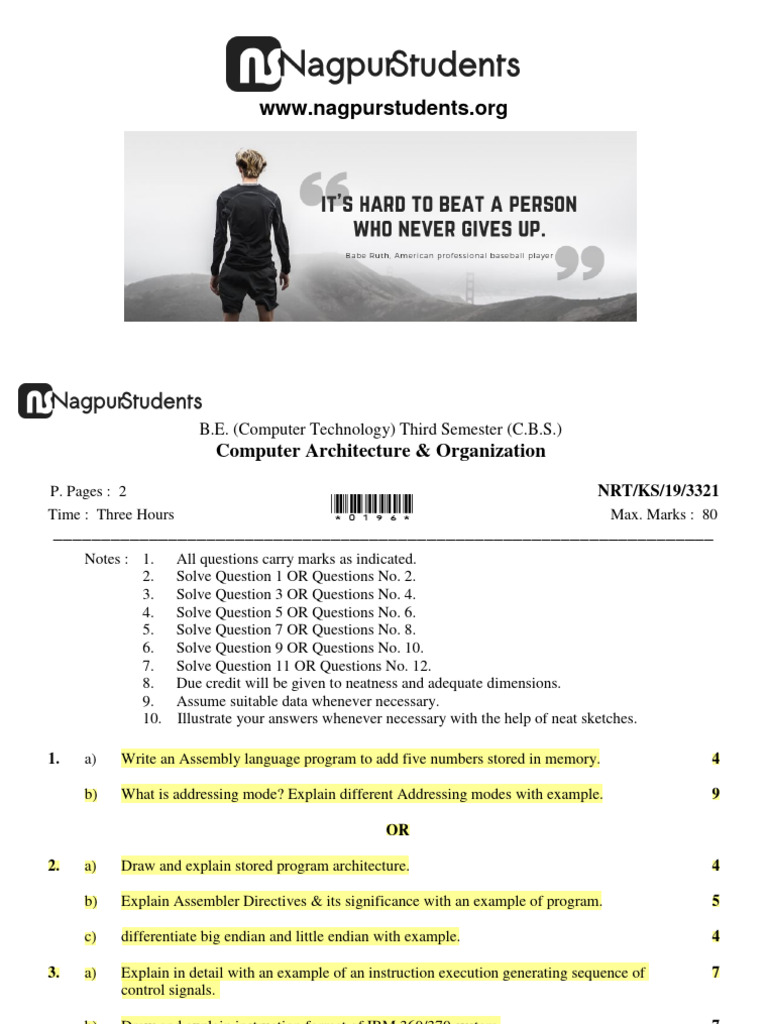 (NagpurStudents - Org) Computer Architecture and Organization 1 | PDF | Central Processing Unit ...