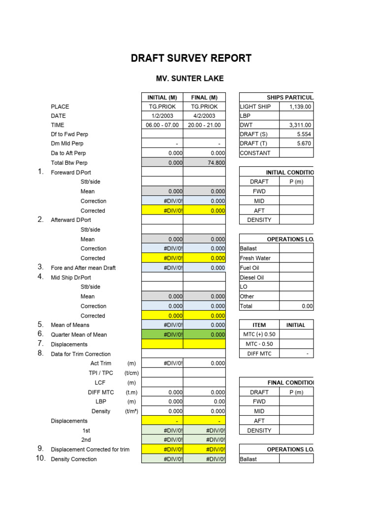 Form Draft Survey Rev 0001 | PDF | Ton | Watercraft