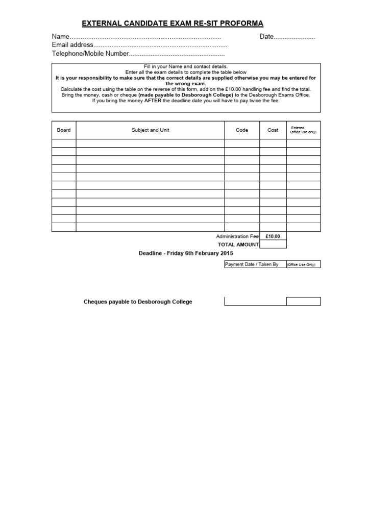 Internal Exam Entry Proforma June 2021 | PDF | Cheque | Service Industries