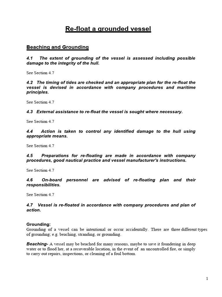 Re-Float A Grounded Vessel | PDF | Anchor | Marine Salvage