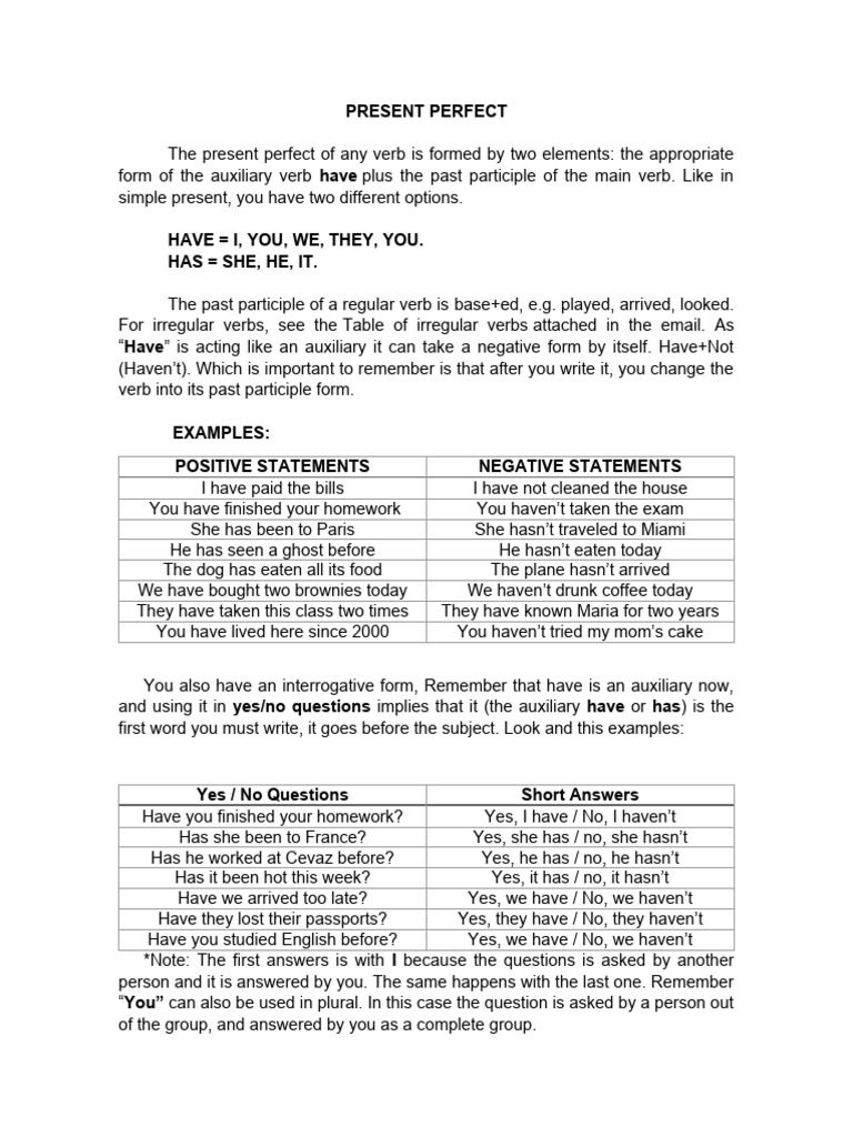 Present Perfect | Download Free PDF | Verb | Language Families