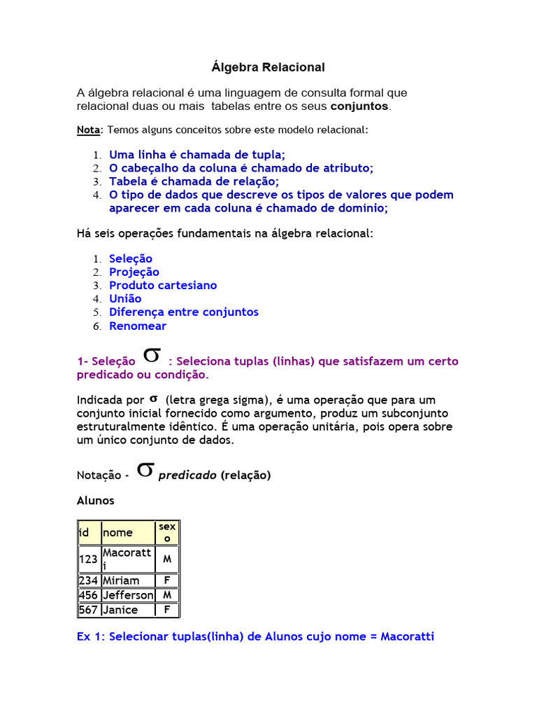 Álgebra Relacional | PDF | PL/SQL | Lógica matemática