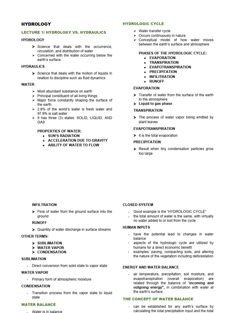 Lecture 1 Hydrology and The Hydrologic Cycle Notes | PDF | Discharge ...