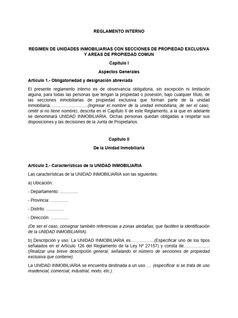 Modelo de Reglamento Interno Final | PDF | Propiedad | Regulación