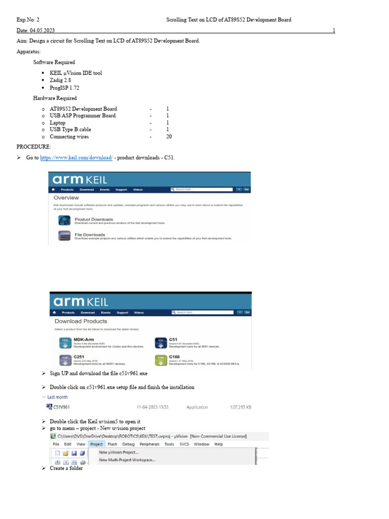 Scrolling Text On LCD of AT89S52 Development Board | PDF | Usb | Computing