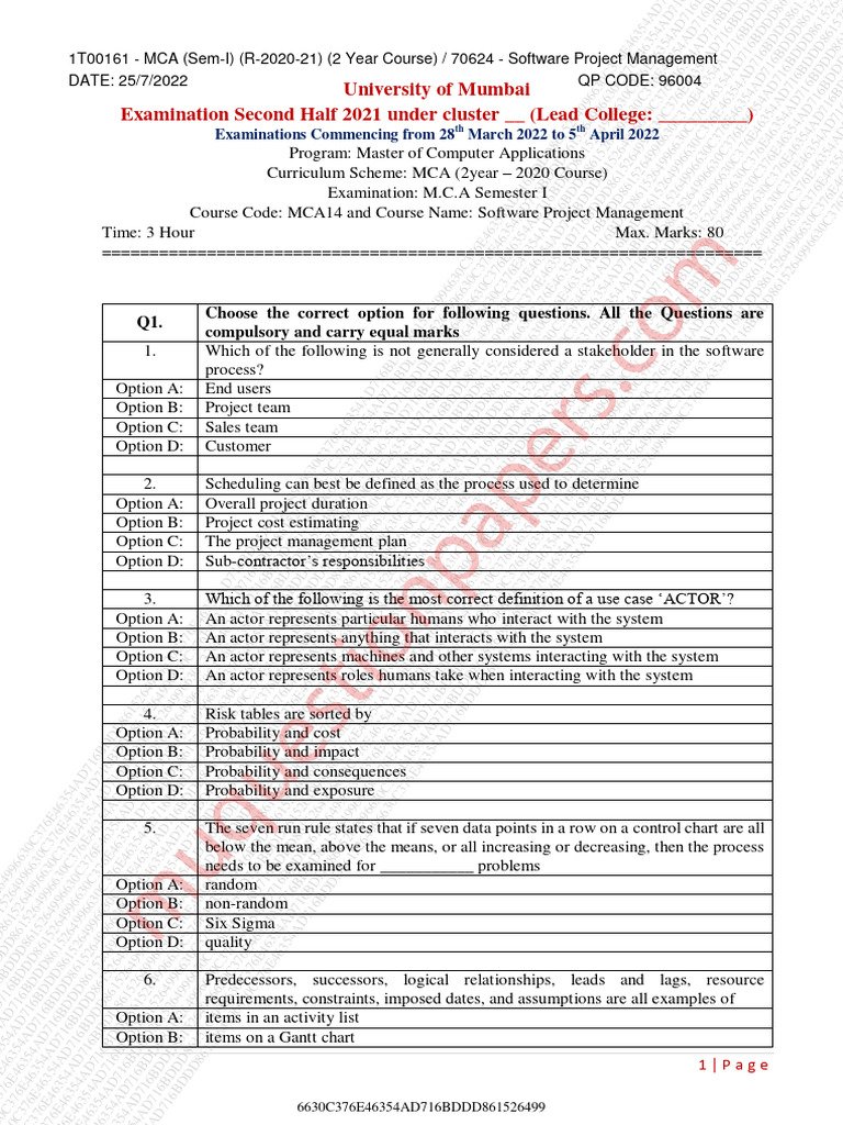 Technology Mca Master of Computer Applications Semester 1 2022 May ...