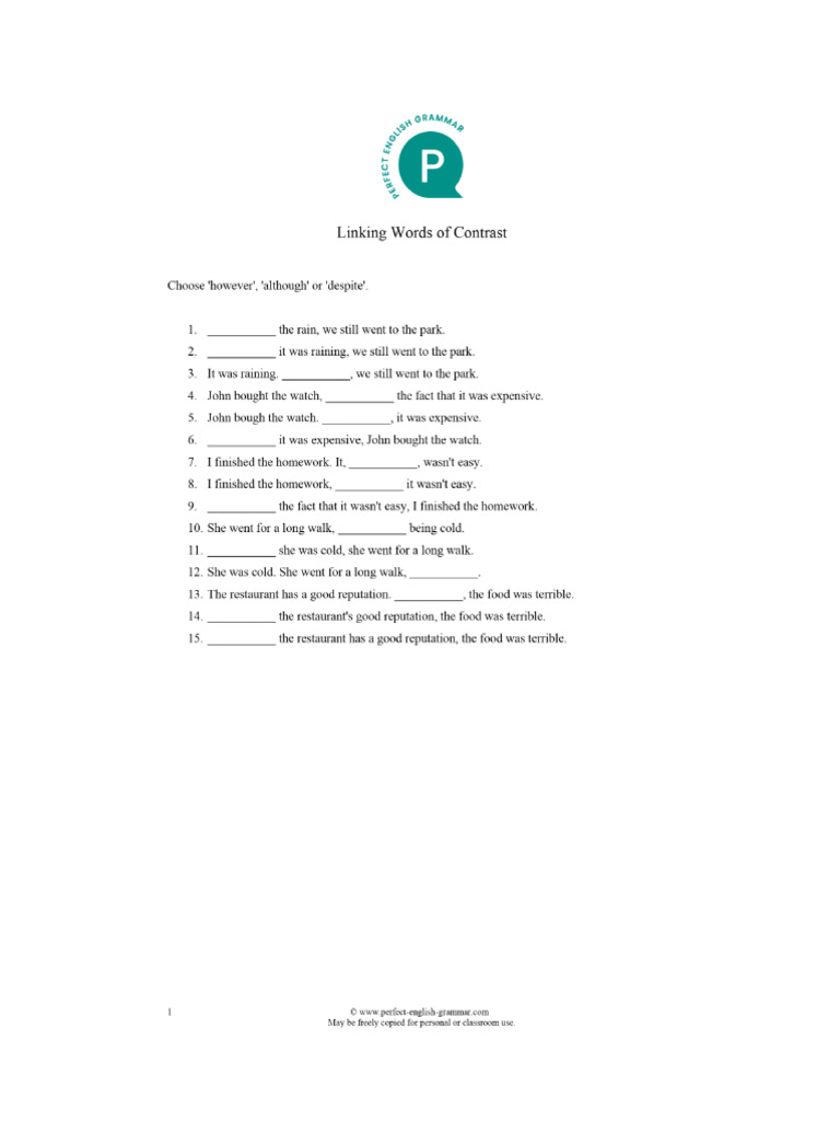 Linking Words For Contrast | PDF