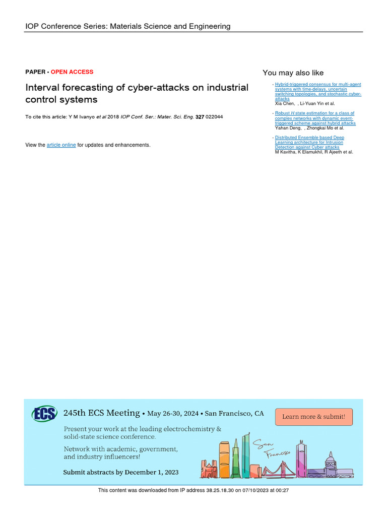 Interval Forecasting of Cyberattacks On Industrial Control systemsIOP ...
