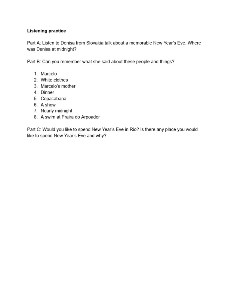 Listening Practice - New Year's Eve | PDF | Foreign Language Studies | Art