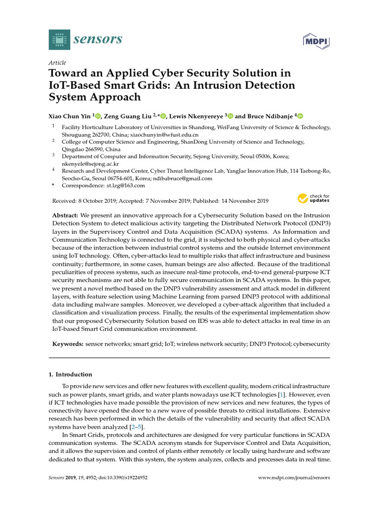 Toward An Applied Cyber Security Solution In Iotbased Smart Grids An Intrusion Detection System