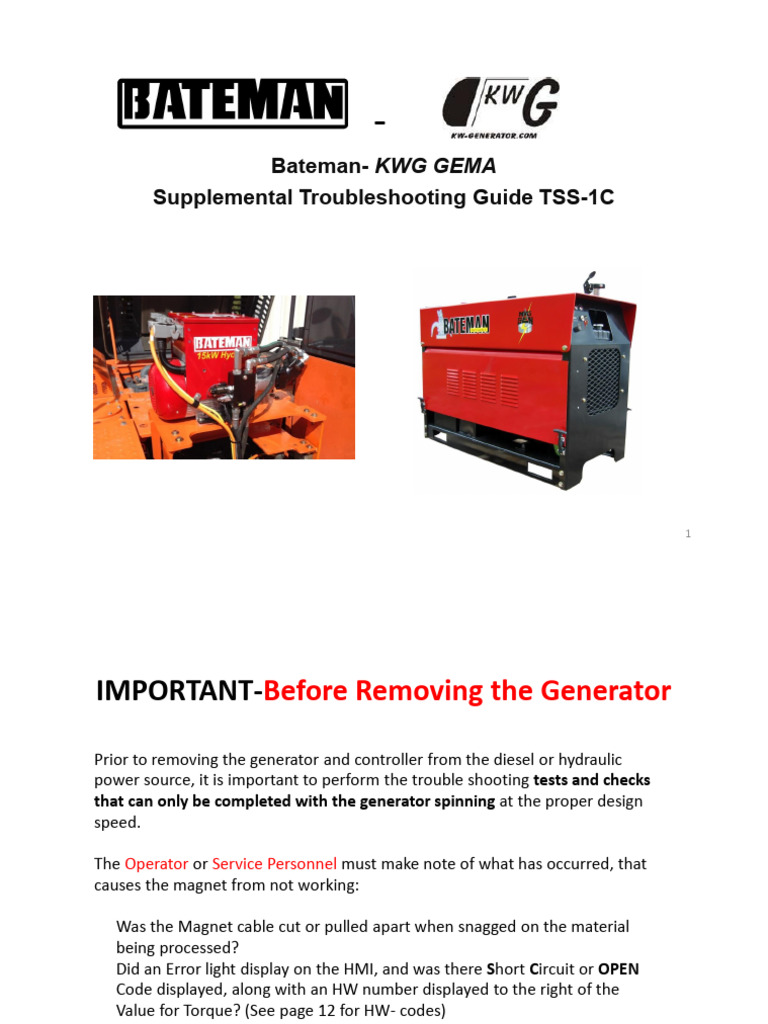 Bateman KWG Generator Troubleshooting Supplement TSS-1C July 2017 | PDF ...