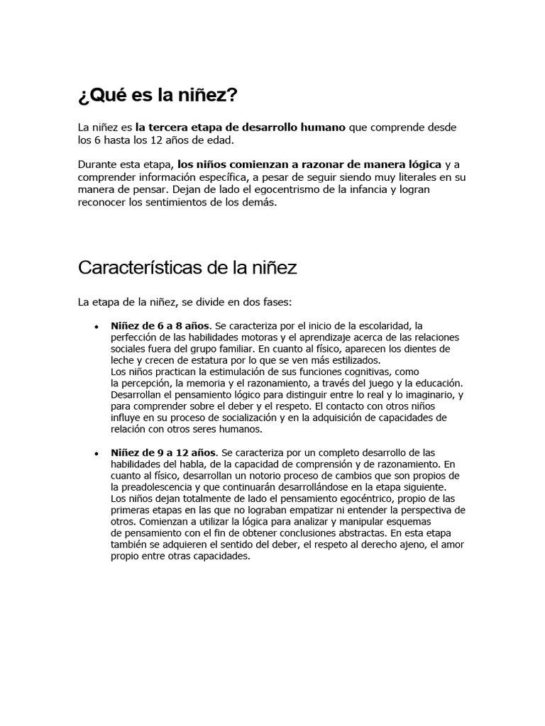 Desarrollo y Características de la Niñez | PDF | Relaciones personales ...