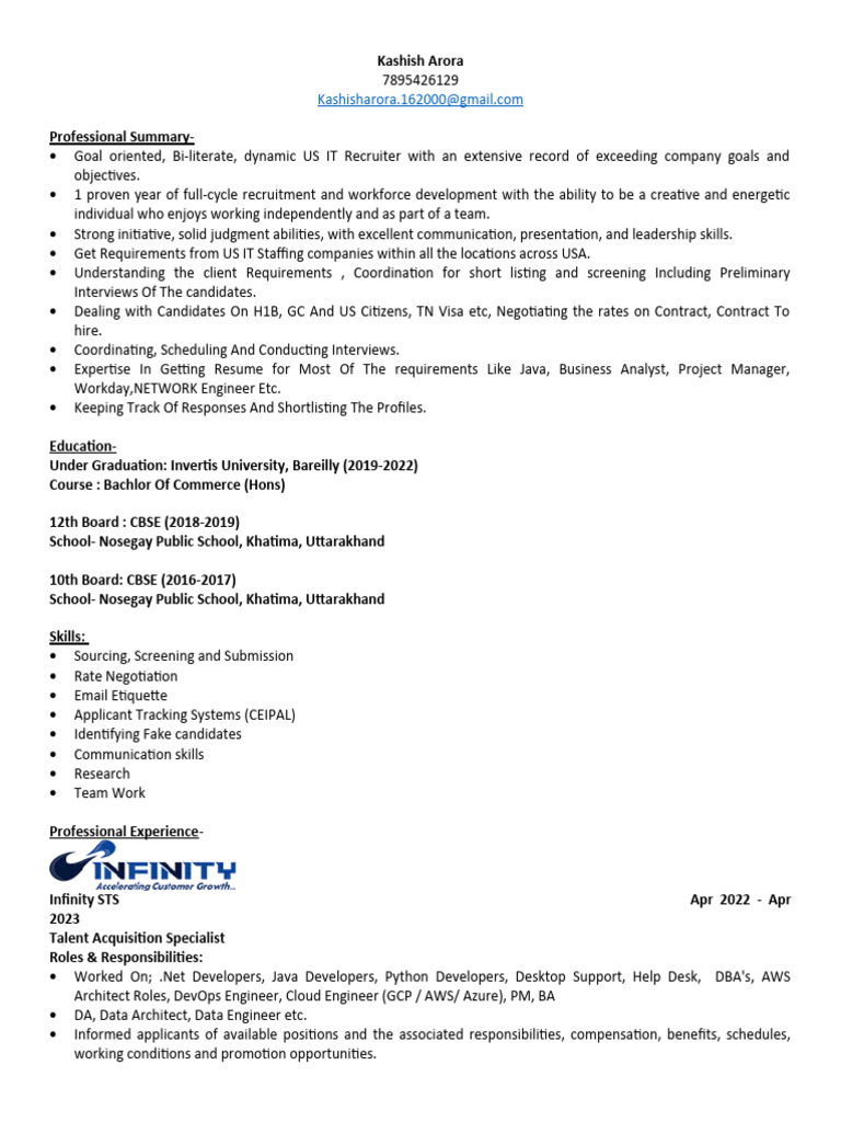 Kashish Arora, Resume | Download Free PDF | Employment | Résumé